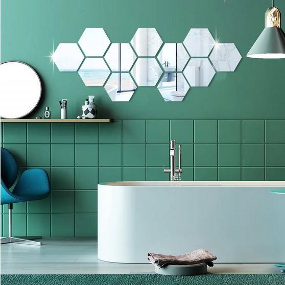 3D Hexagon Mirror Wall Stickers DIY Wall Mirrors Sticker Removable Self ...