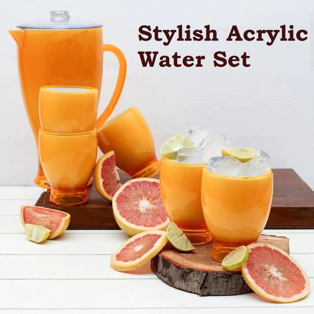 Crystal Water Set - Acrylic Milky water Set - 7 Pcs Fancy water sets ...