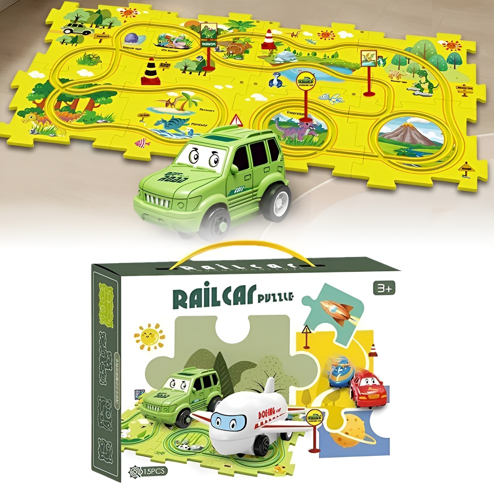 Railcar Puzzle Montessori Kids Toy 15 Pcs Magnetic Electric Racing Car ...