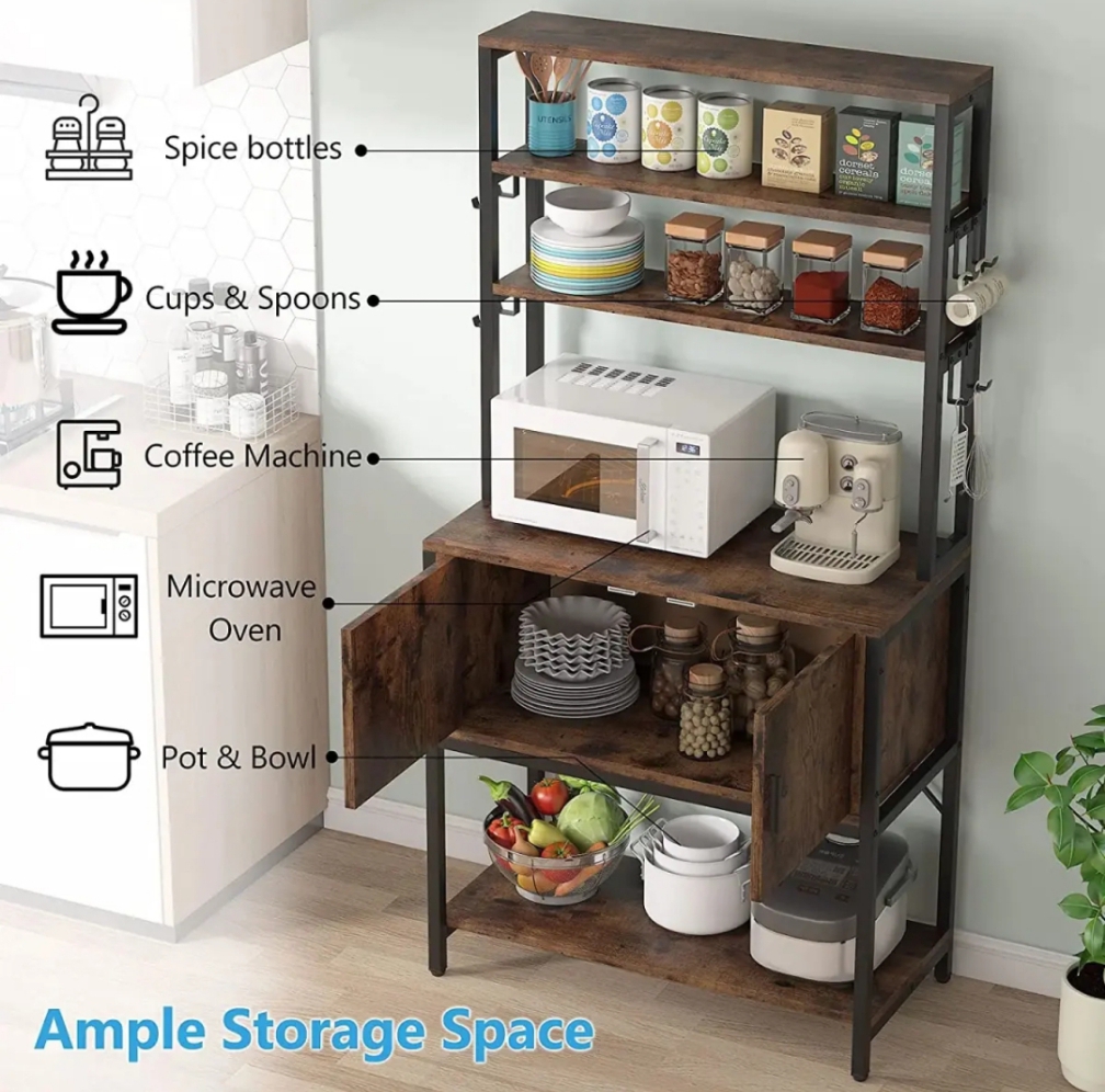 Kitchen Bakers Rack with Hutch, 5 Tier Kitchen Utility Storage Shelf ...