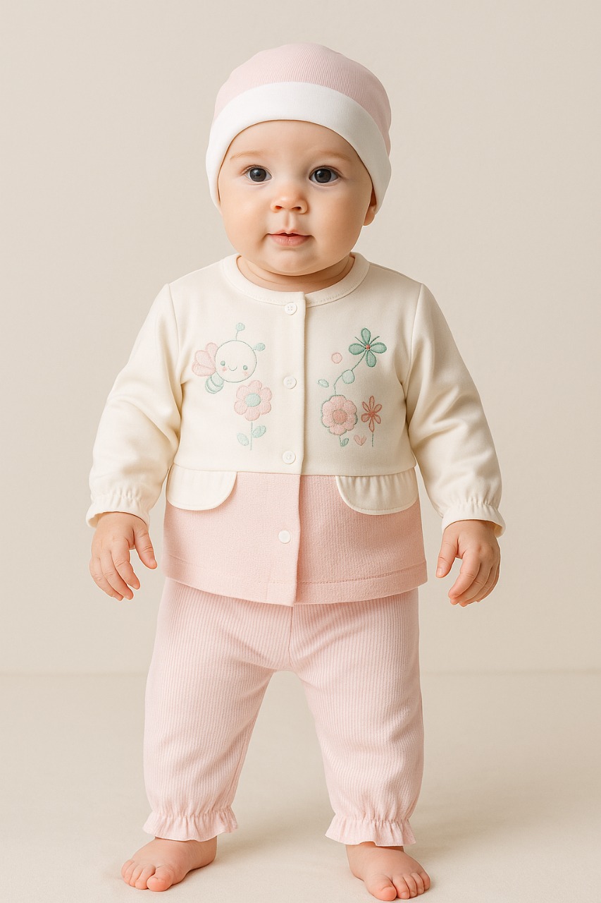 Newborn Baby Girl 4-Piece Set | Soft Cotton Baba Suit with Bodysuit ...