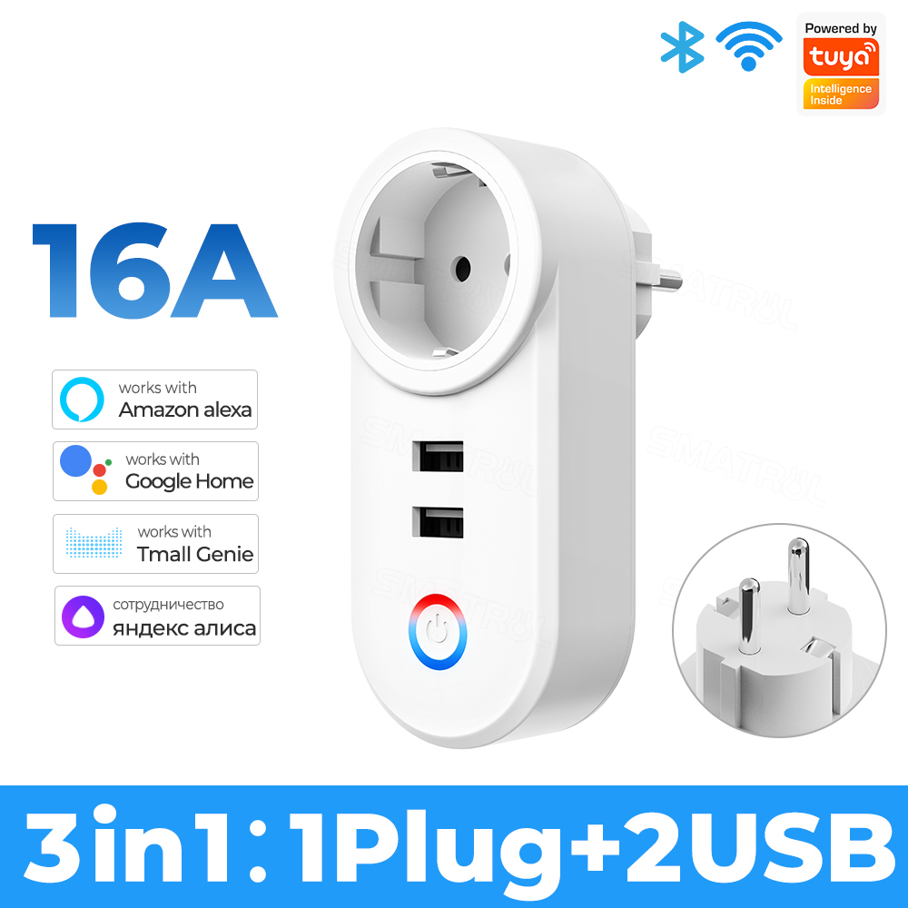SMATRUL Tuya Wifi Smart USB Socket 3 Pin Plug Eu/Us/Uk Outlet Adapter ...