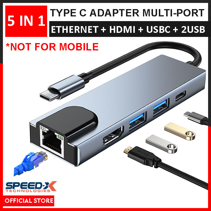 SpeedX 5 in 1 Type C to Ethernet LAN HDMI USB C USB Adapter Multi Port Converter | Daraz.pk