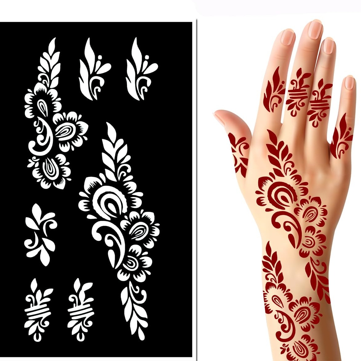 Mehandi Design Stickers Stencils for Both Hands | Henna Stencil Set for ...