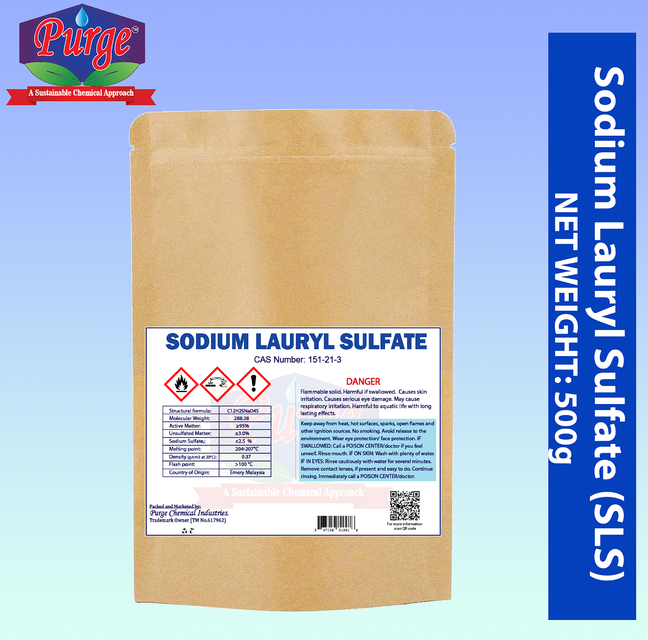 Purge Sodium Lauryl Sulphate 0.5kg - Sodium dodecyl Sulfate - SLS ...