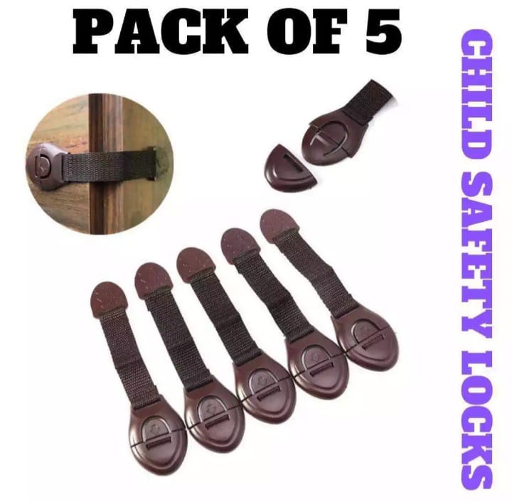 Pack of 5 - Child Brown Wood Texture Safety Locks for Drawers, Doors ...