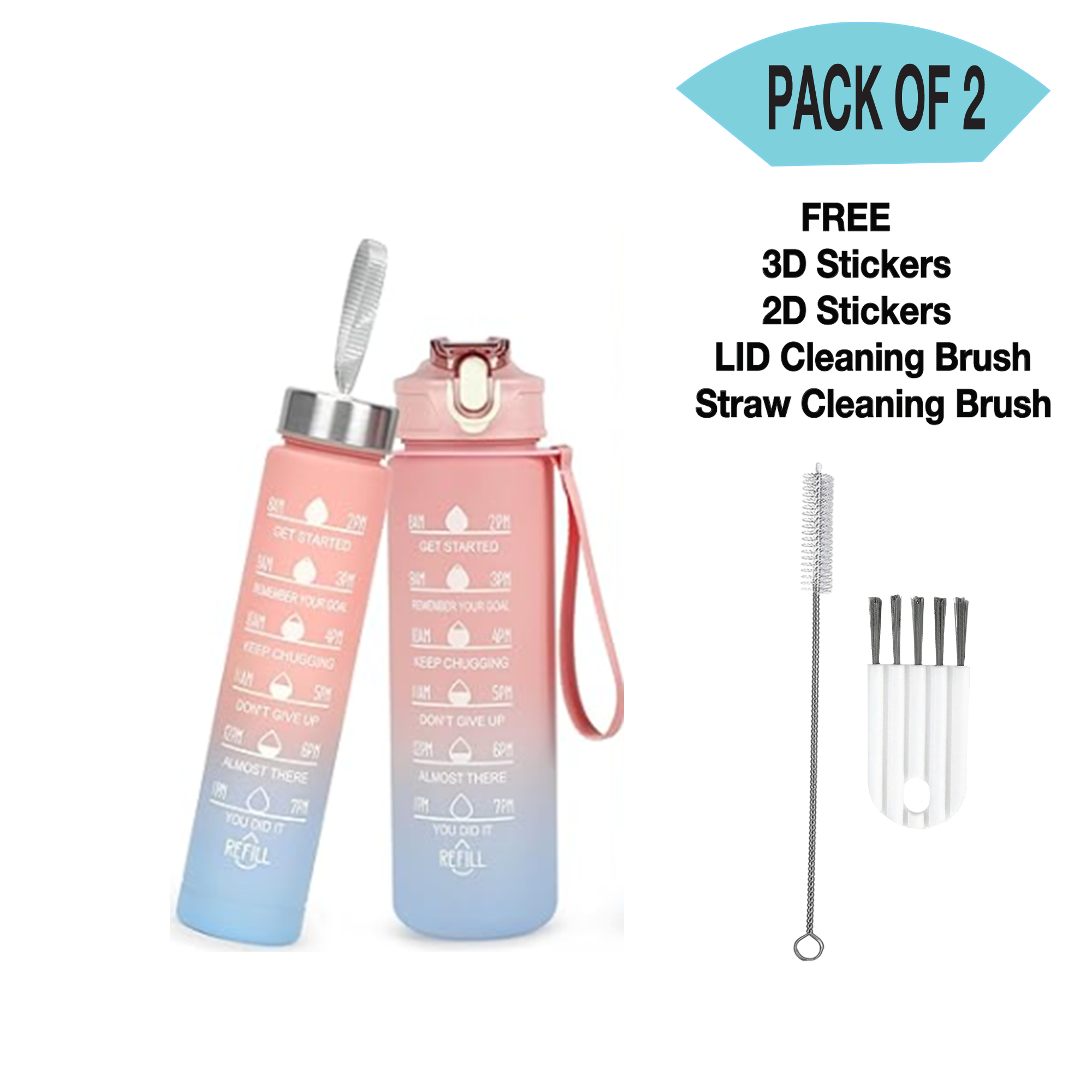 2PCS ( 900ML , 300ML ) Water Bottle Motivational Sport Water Bottle Leakproof Drinking Bottles ...