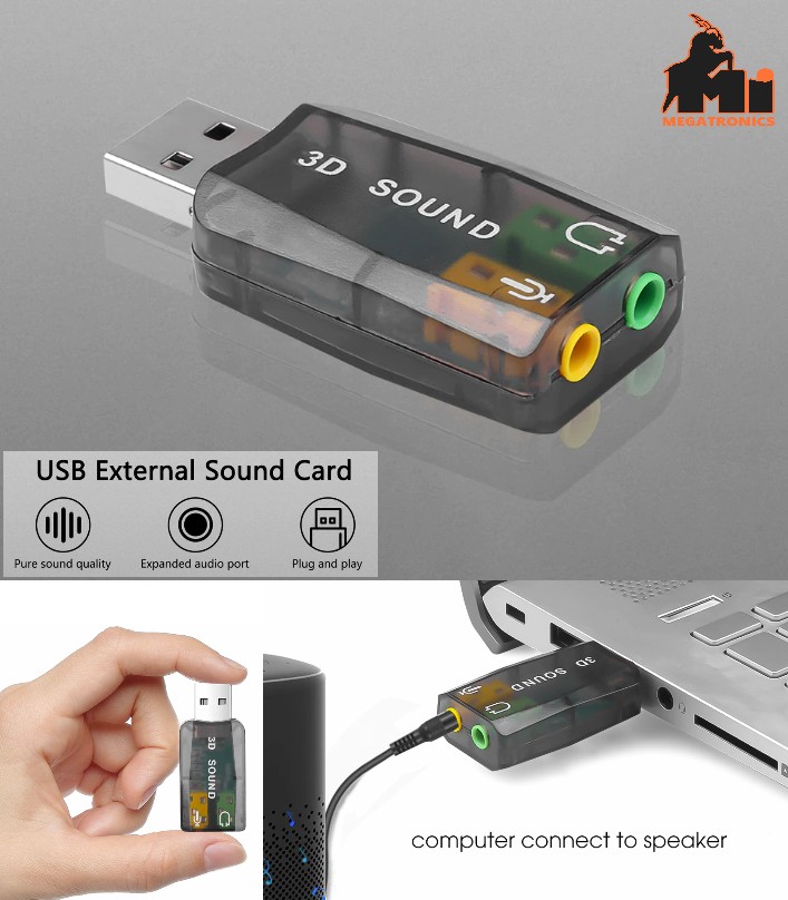 External 3D USB Sound Card 5.1 Channel Audio Card Adapter 3.5mm Speaker ...