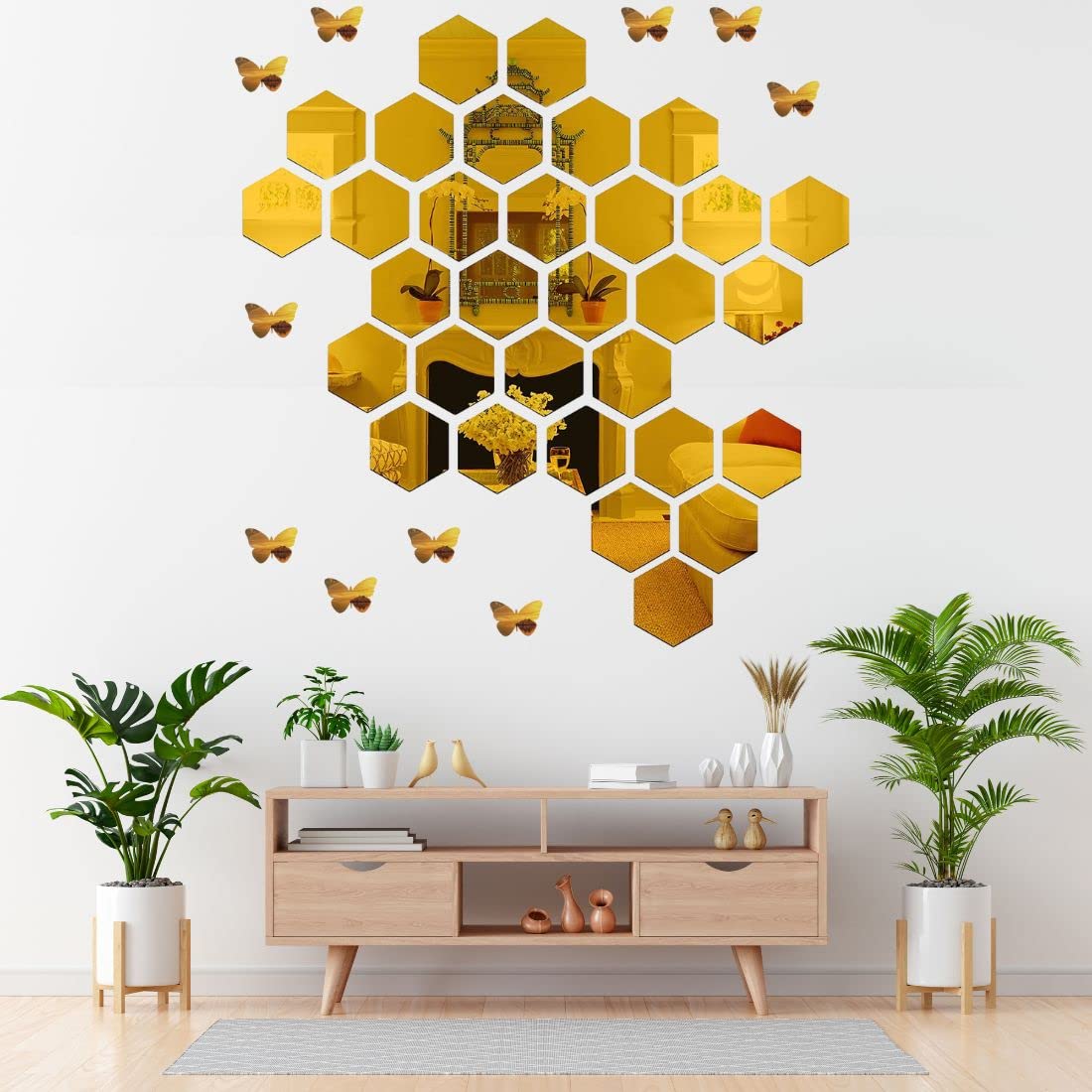 Pack of 6. Hexagon Mirror Wall Sticker Sets, DIY Geometric Removable ...