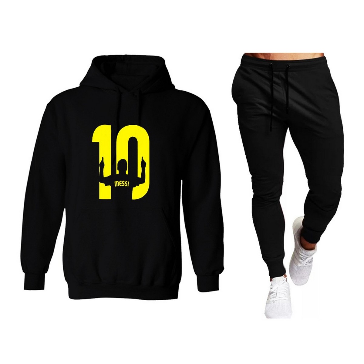 Messi 10 Printed Hoodie With Black Trouser Warm Fleece Kangaroo Pocket ...