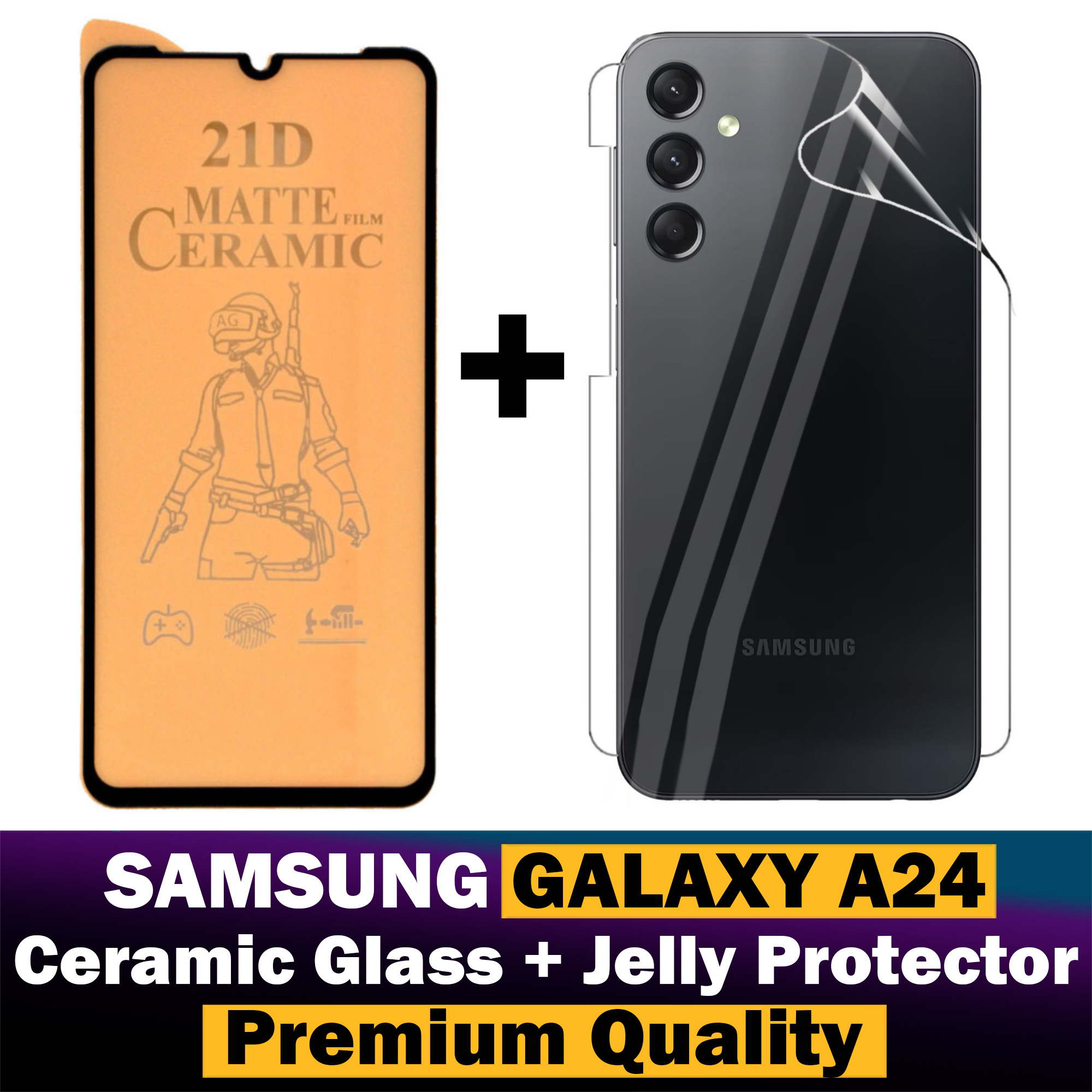 Samsung Galaxy A24 Matte Glass Protector Ceramic Glass + Back Protector ...