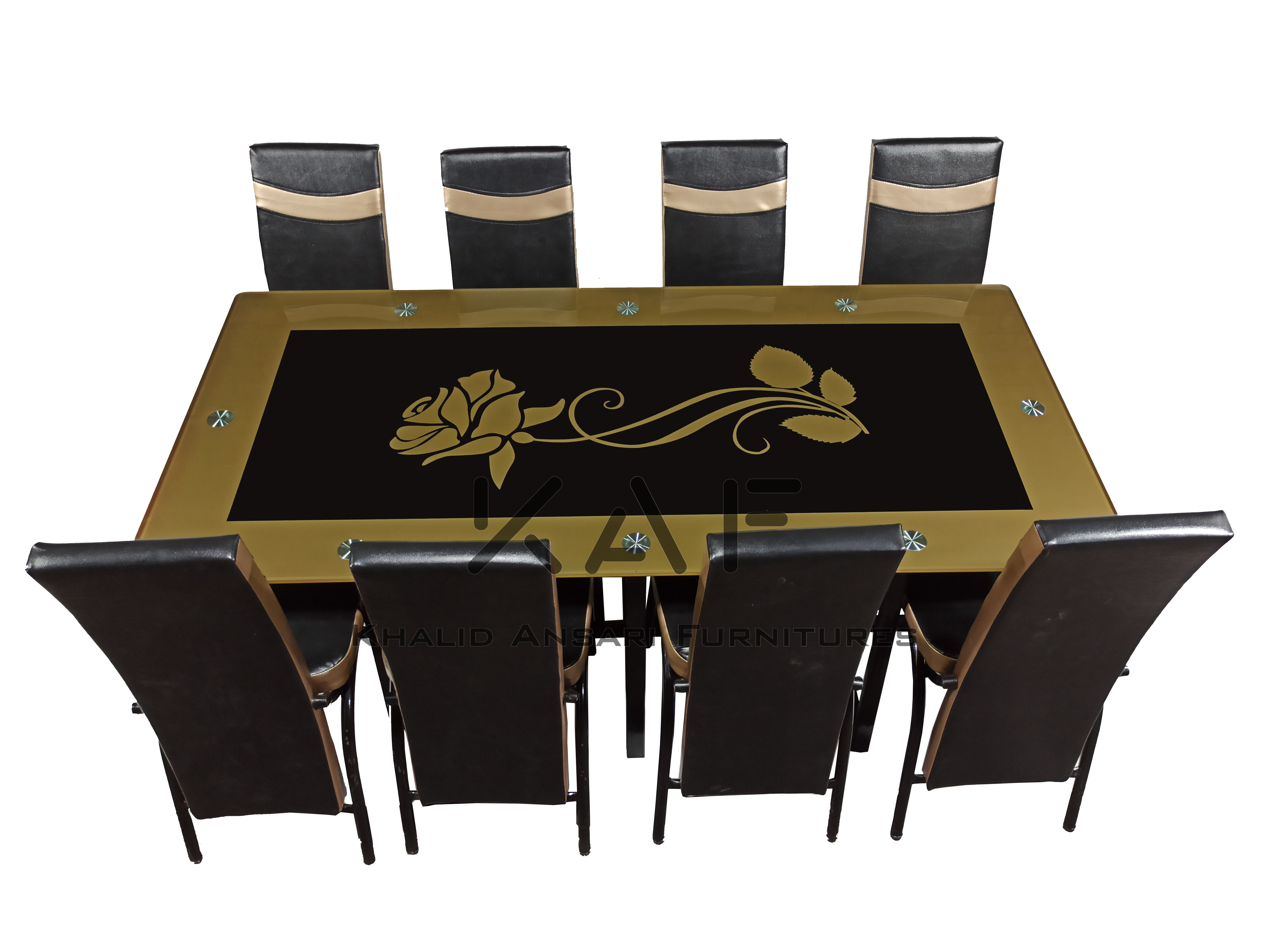 Dining Table Golden Black Rose Design 36*72– 8 Person | Daraz.pk