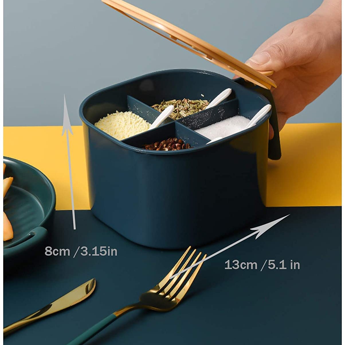 4 In 1 Partition Kitchen Seasoning Box Masala Box Set 4 Grid Portion ...