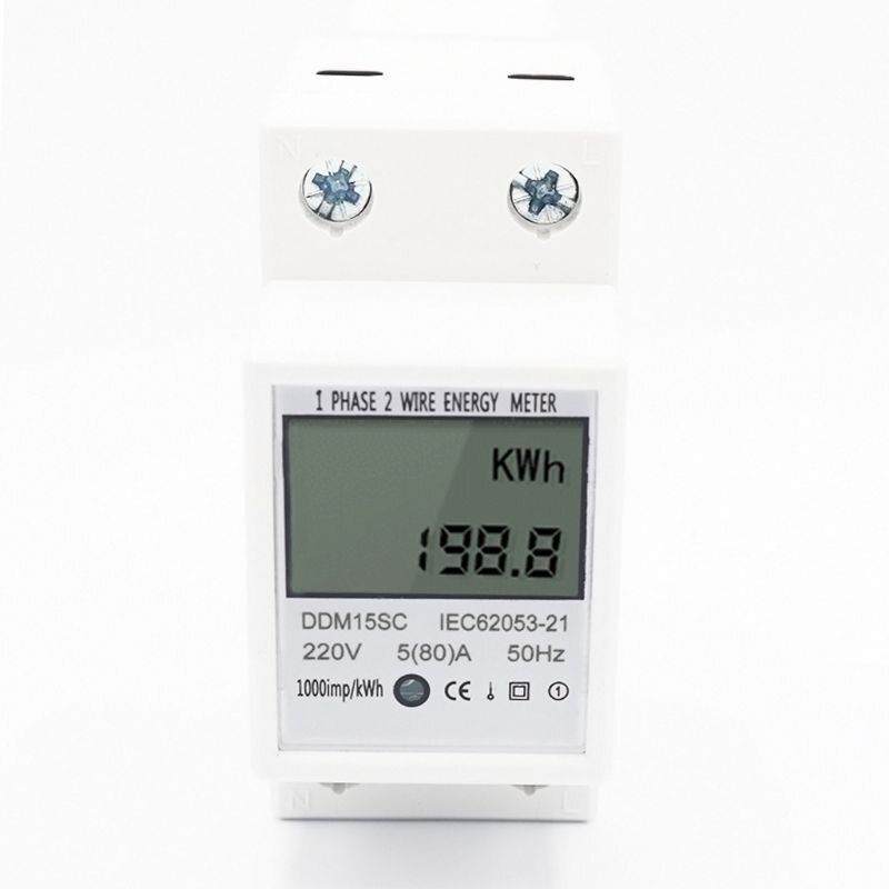 Digital Energy Meter 5(80)A LCD Digital Display Single Phase DIN-Rail Electronic 1 Phase 2 Wire ...