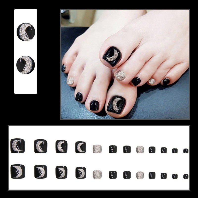 24Pcs Box Packing Fake Foot Nails with Glue DIY Art Design False Nails ...