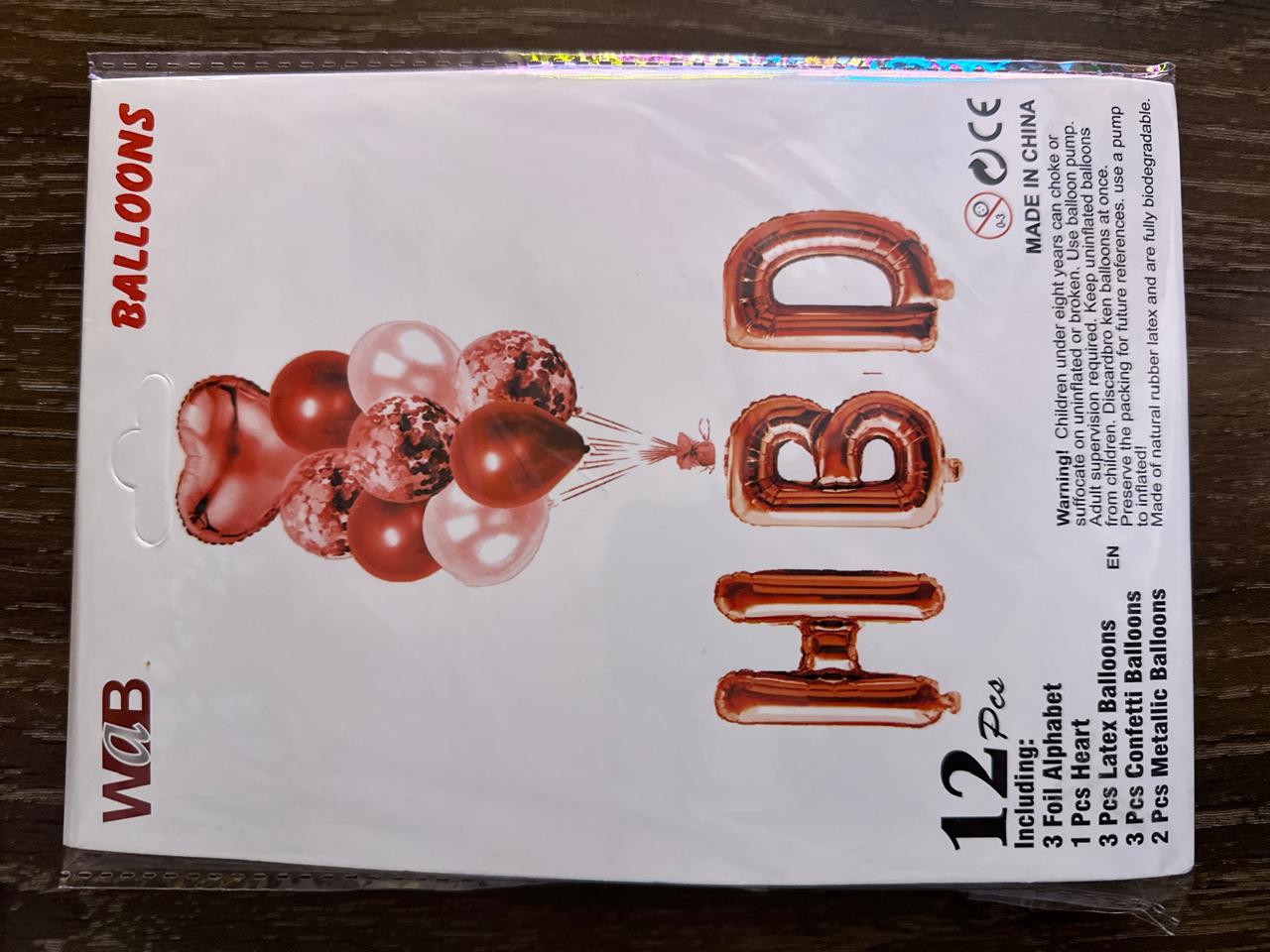 12 Pcs "HBD" With 3 Foil Alphabets | 1 Pcs Heart Shape Balloon | 3 Pcs ...