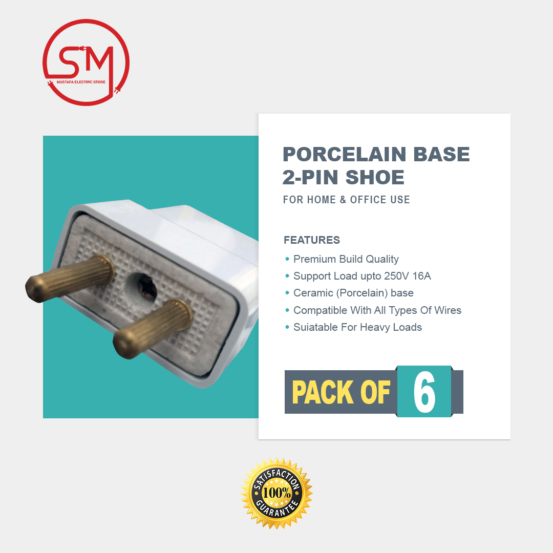 Pack Of 2, 4, 6 | 2 Pin Male Shoe Plug 16A Ceramic Base Premium Quality ...