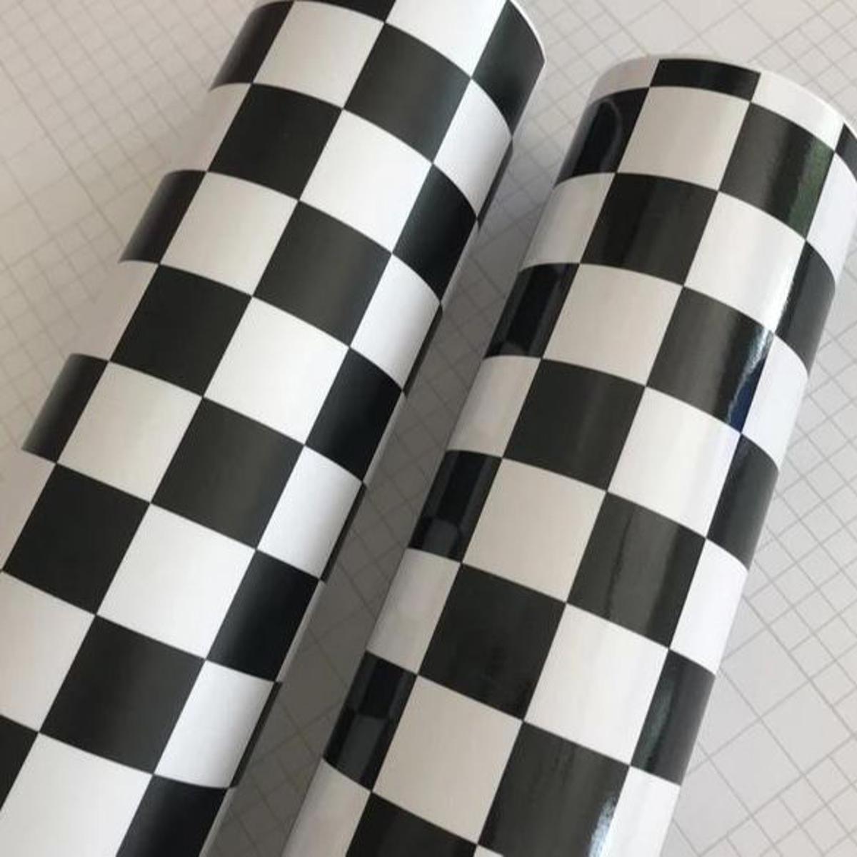 40x30CM Glossy Racing Sport Black White Checkered Flag Sticker Vinyl ...