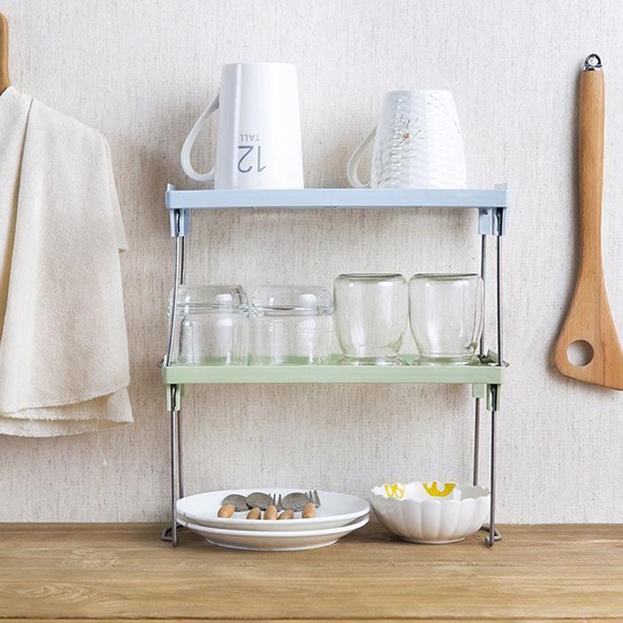New 1 Pcs Double Deck Storage Rack Shelf Foldable Holder Organizer ...