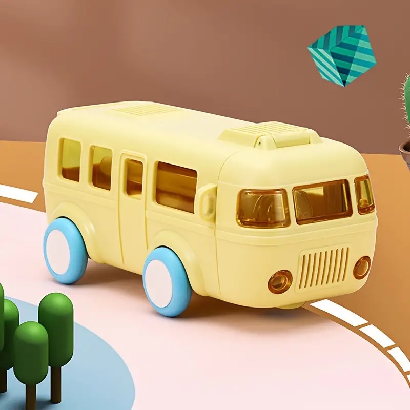 Cute Bus Shaped Water Bottle For Kids With Straw 500ML Bus Shape Toy ...