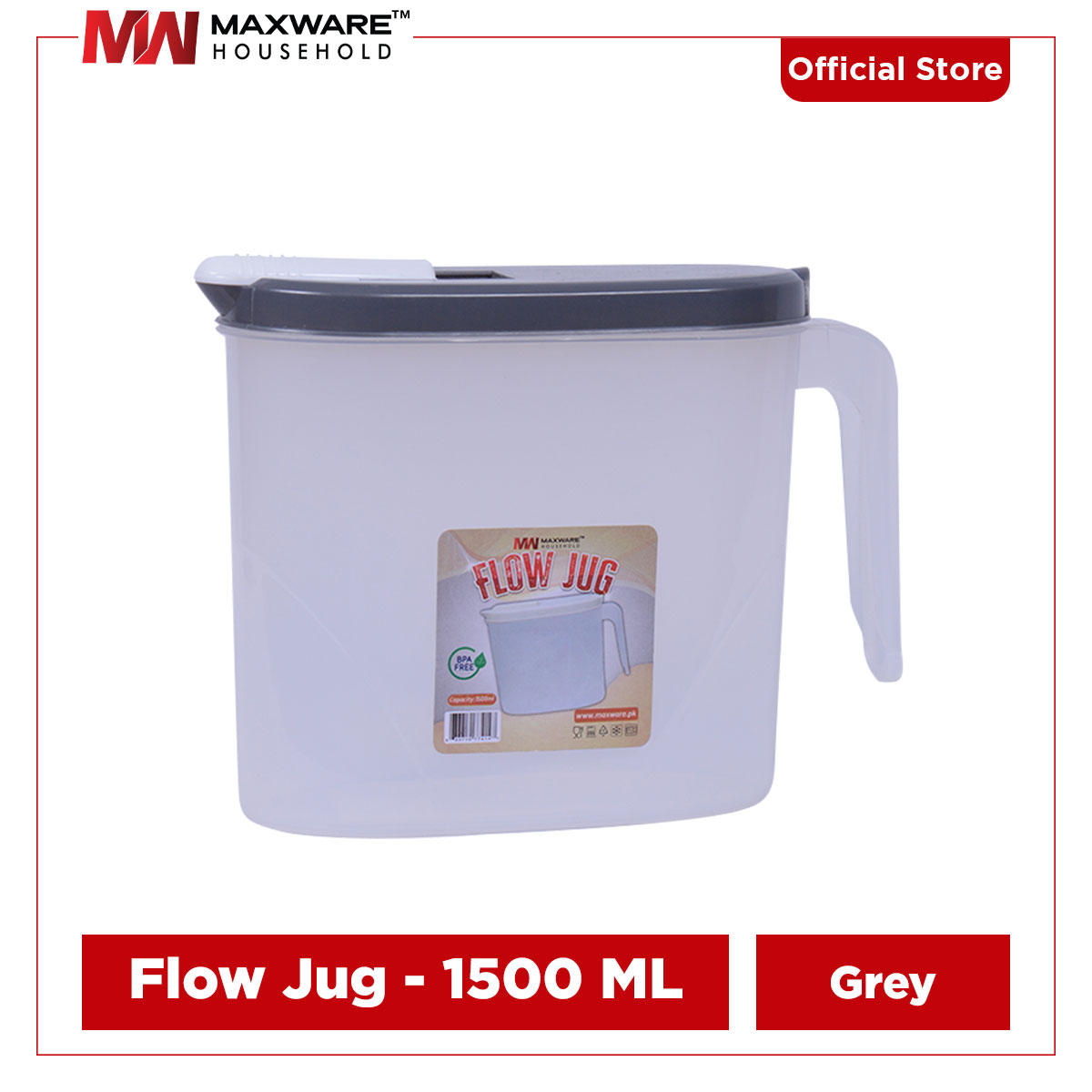 Maxware Household - Flow Jug 1500 ml, 4 Lid Colors (Pink, Grey, Beige ...