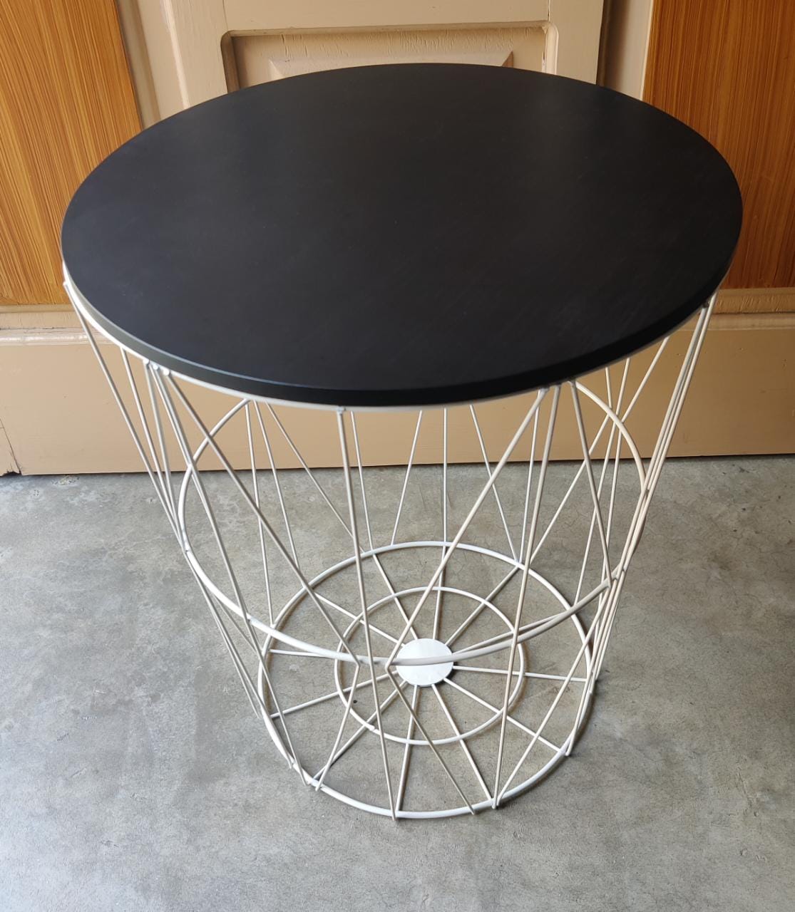 METAL WIRE REMOVEABLE MDF WOOD TOP ROUND COFFEE SIDE TABLE STORAGE ...