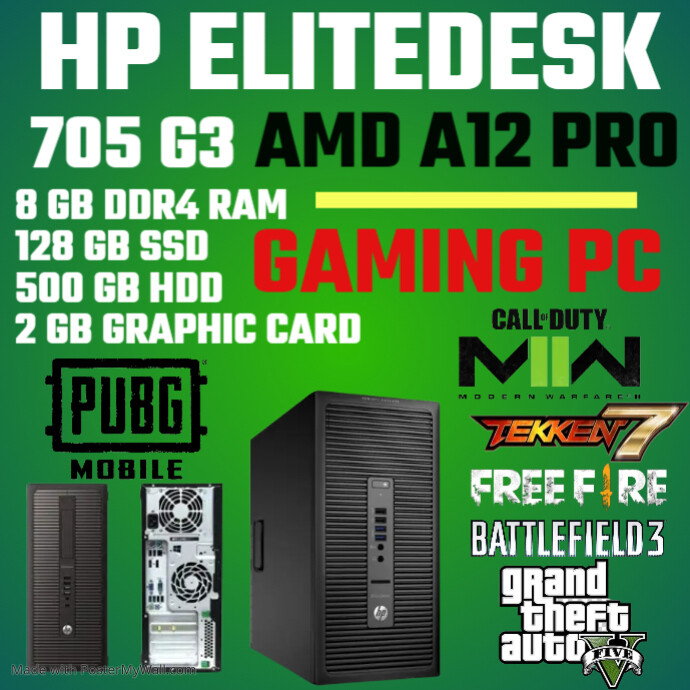 H.P ELITEDESK 705 G3 AMD A12 PRO, 8 GB DDR4 RAM, 128GB SSD, 500 GB, 2GB ...