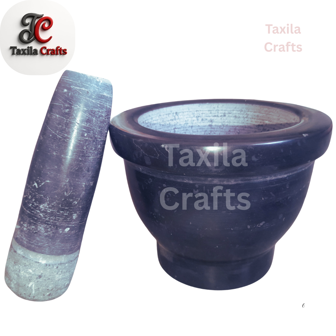 Taxila Crafts Medium Black Stone Imam Dasta | Mortar & Pestle | Kundi ...