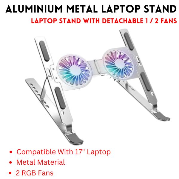Aluminium Laptop Stand Silver & Black With Detachable Single & Dual Fan ...