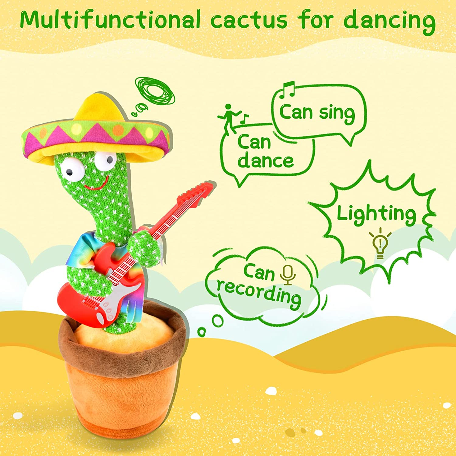 Dancing Cactus Toy with Recording - Rechargable /Cell Operated Plush ...