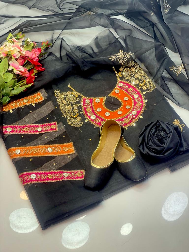 Most beautiful article – Organza work & handmade Shirt, Plain kataan ...