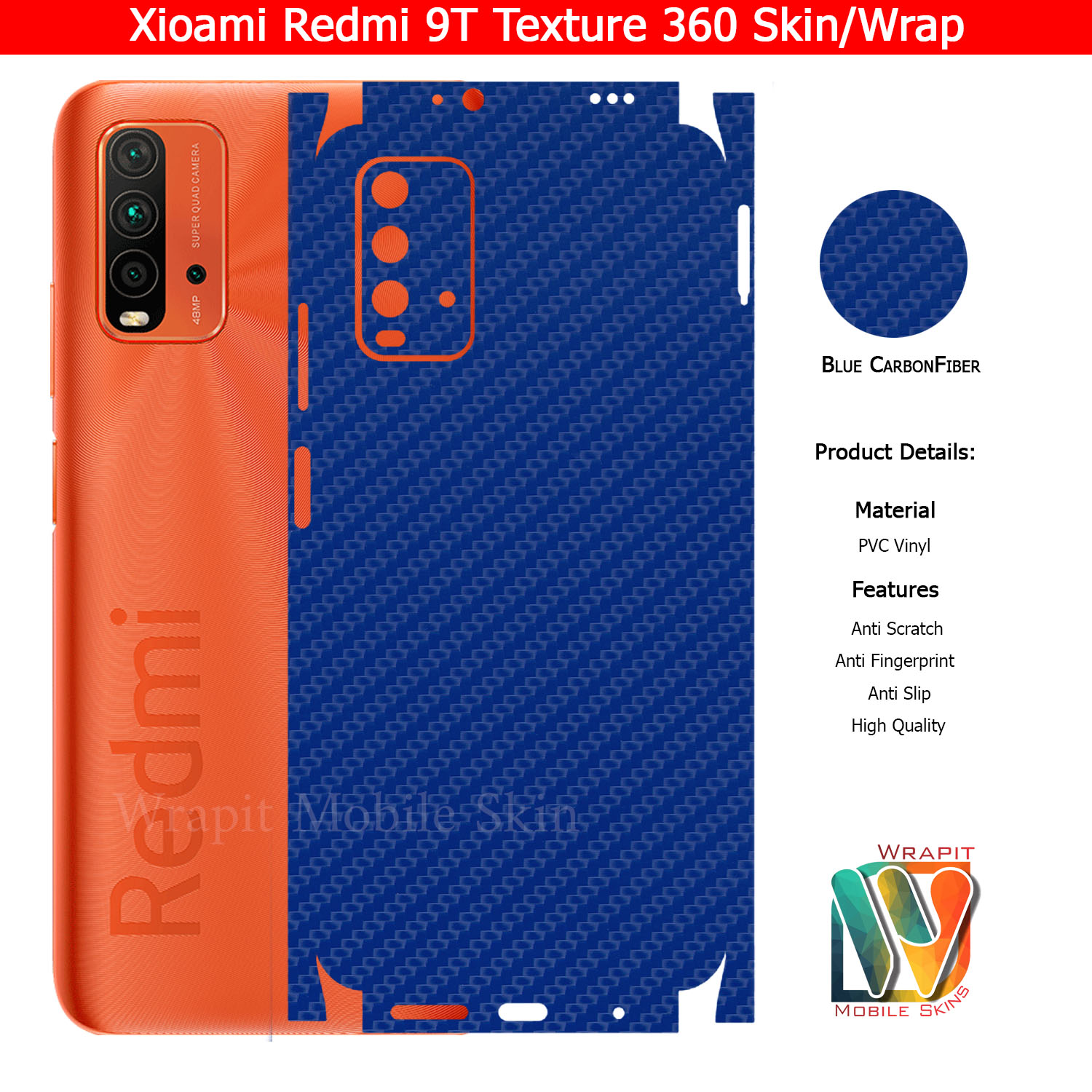 Xiaomi Redmi 9T Skin / Wrap 360 Protection Carbon fiber/ Matte/ Transparent/ Leather Back And ...