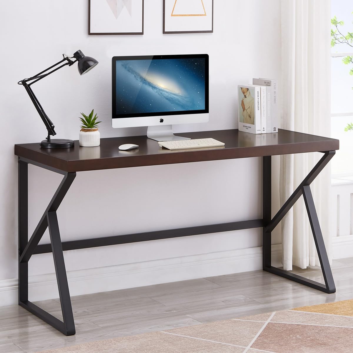 Computer Desk, Industrial Natural Wood Laptop Office Desk, Real MDF ...