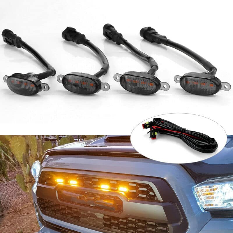 Universal 4 Pieces Grill Light Waterproof Car Led Grille Amber Lights ...