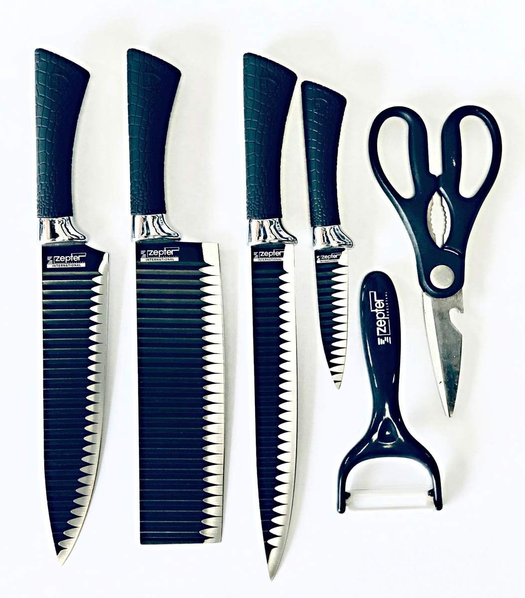 Zepter 6 Pieces Kitchen Knife Set- Stainless Steel With Leather ...