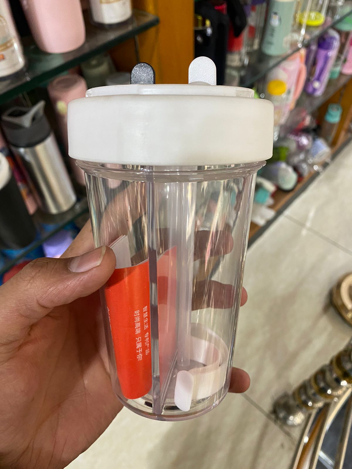 600ML Premium Double Drinking Cup Double Straw Portable Large Capacity ...