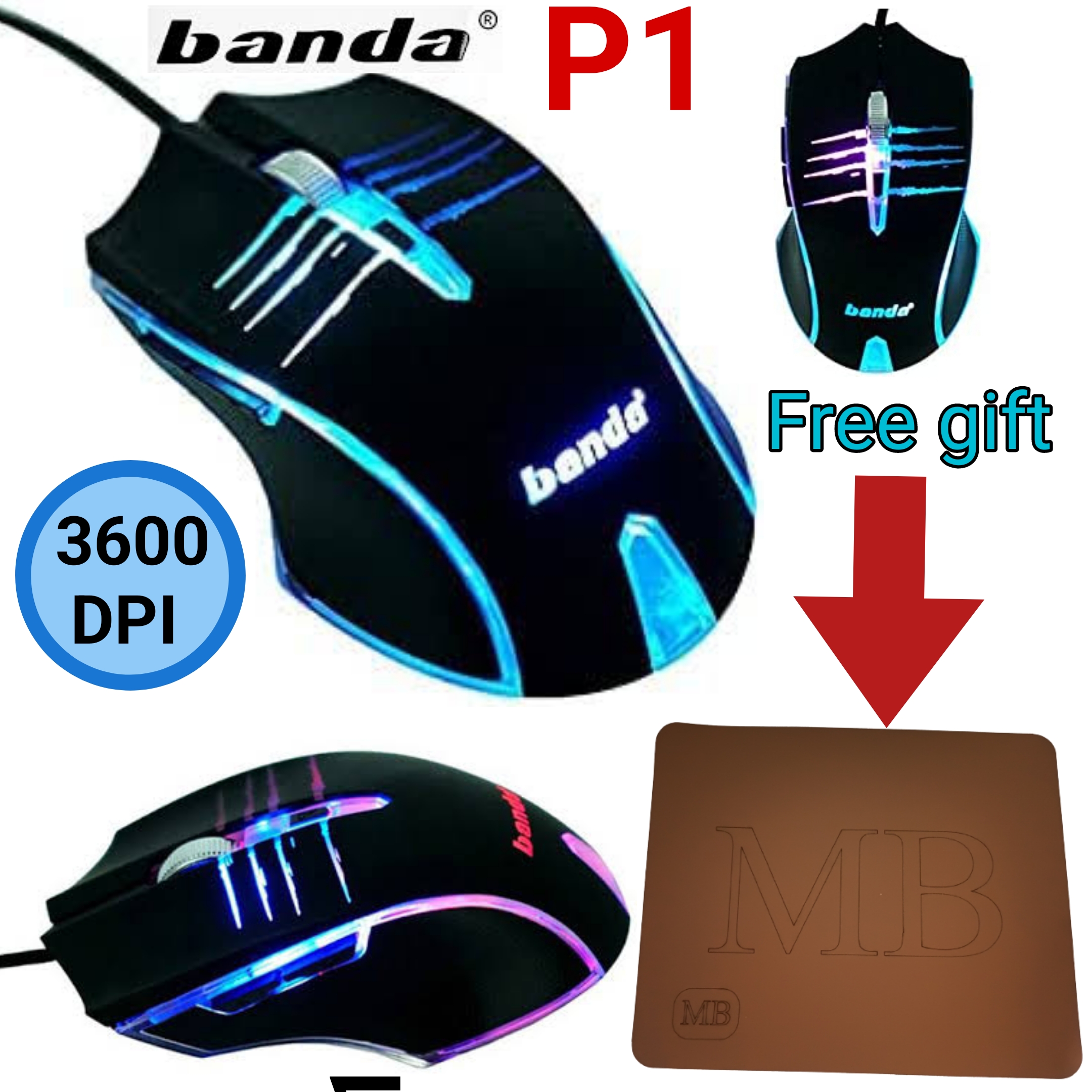 Banda P1 USB Wired Original Gaming multicolor lights Ergonomic mouse 6D ...