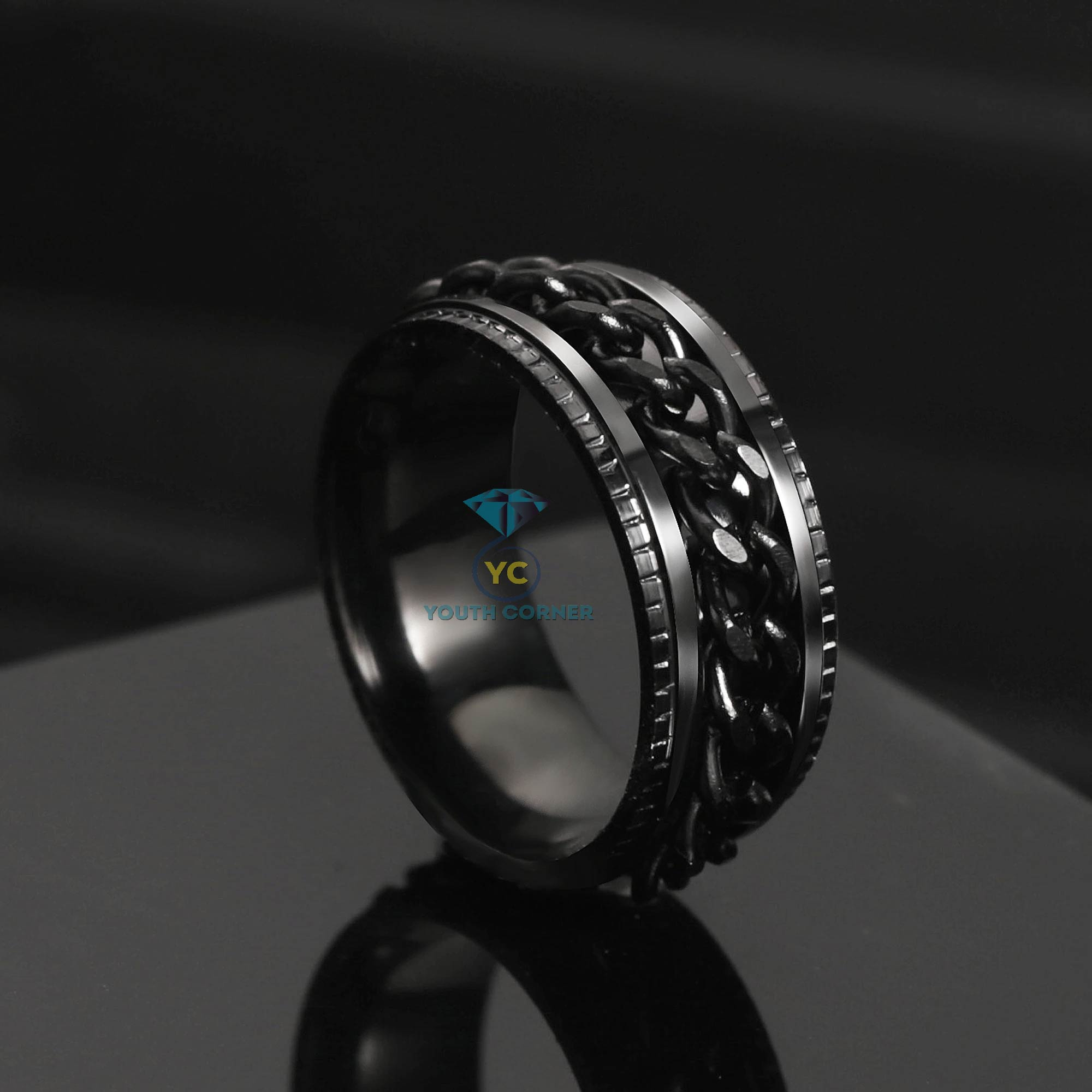 Black Stainless Steel Spinner Chain Ring For Men and Boys | Daraz.pk