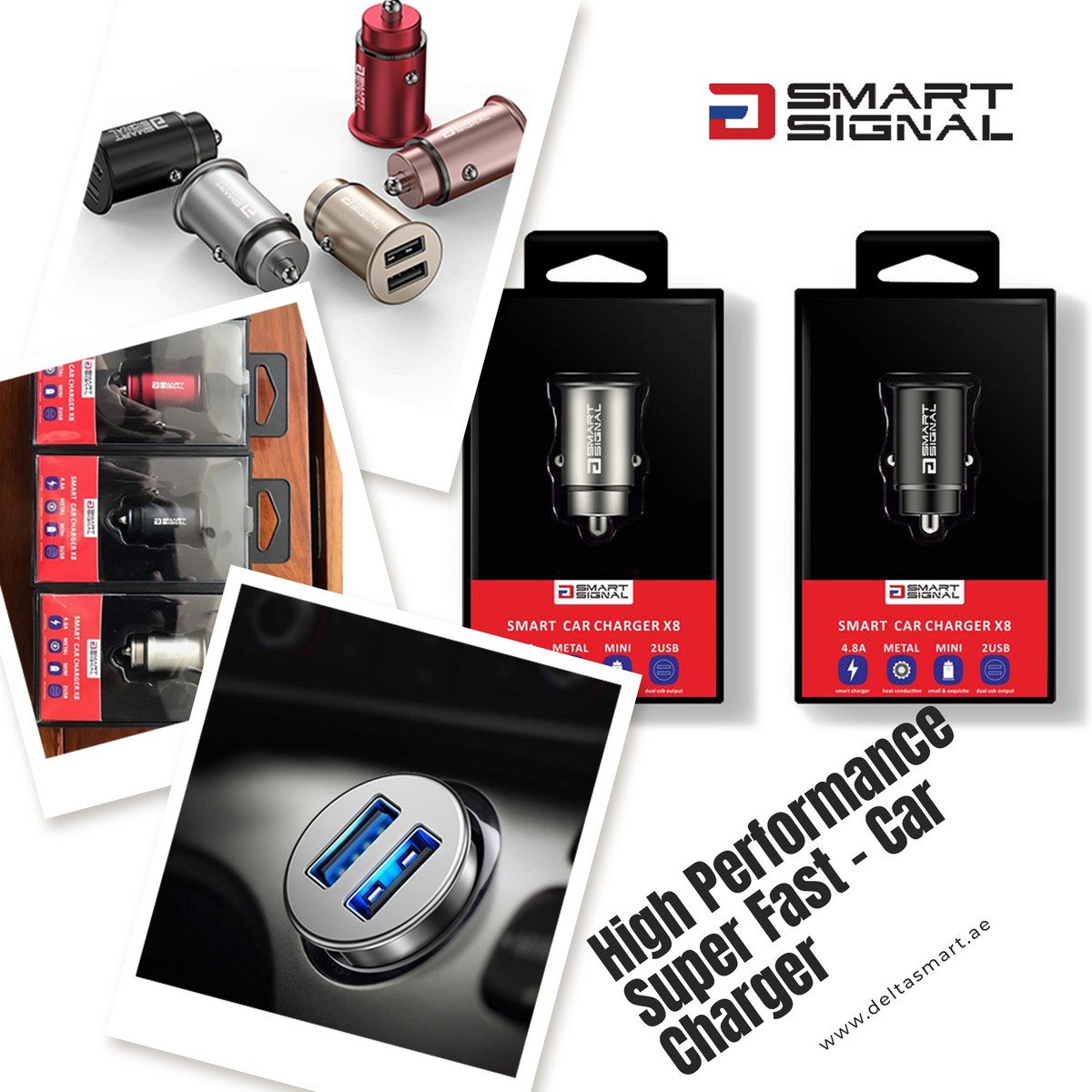Smart Signal Super Fast Mini & Metal Car Charger X8, Dual USB Quick ...