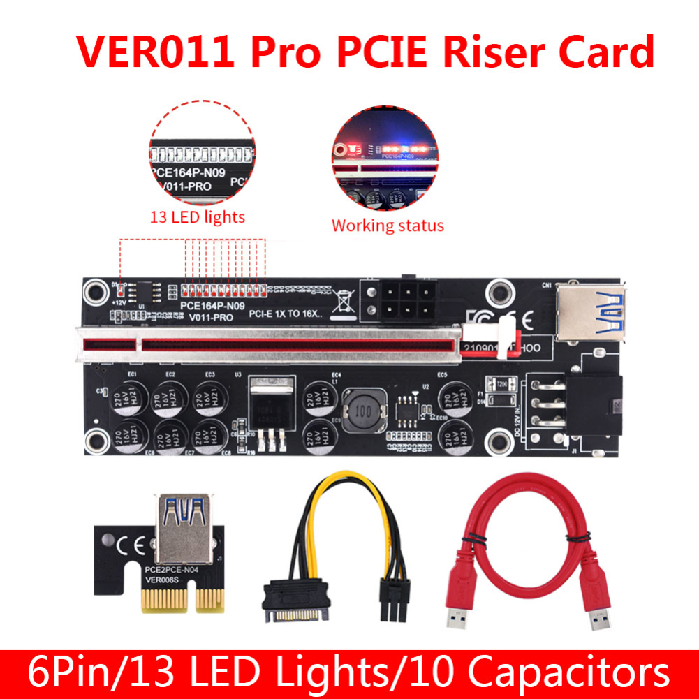 1-10Pcs Upgraded V011 Pro PCIE Riser 011 Riser Card PCI E Express GPU ...