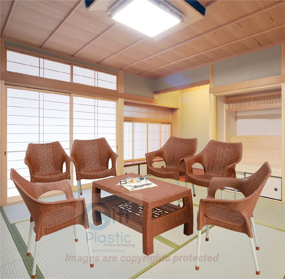 Set of 6 ratan Plastic Garden Chairs & 1 Heavy-Duty Double shelf table ...