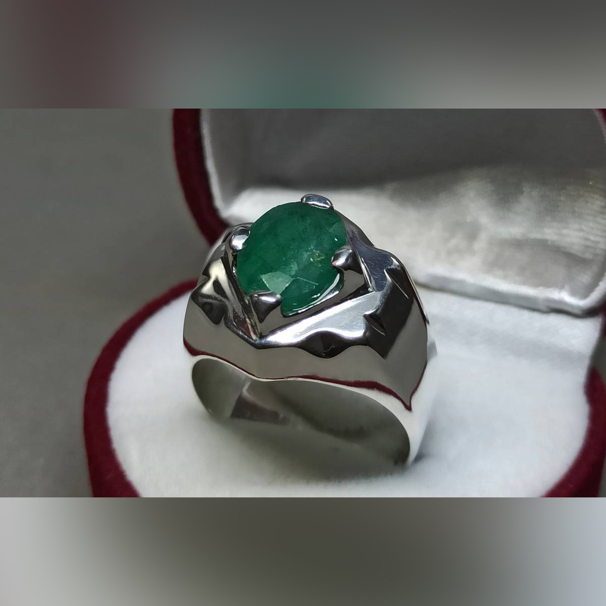 Natural Rich Green Emerald Mens Ring Sterling Silver 925 Zamurd Ring ...