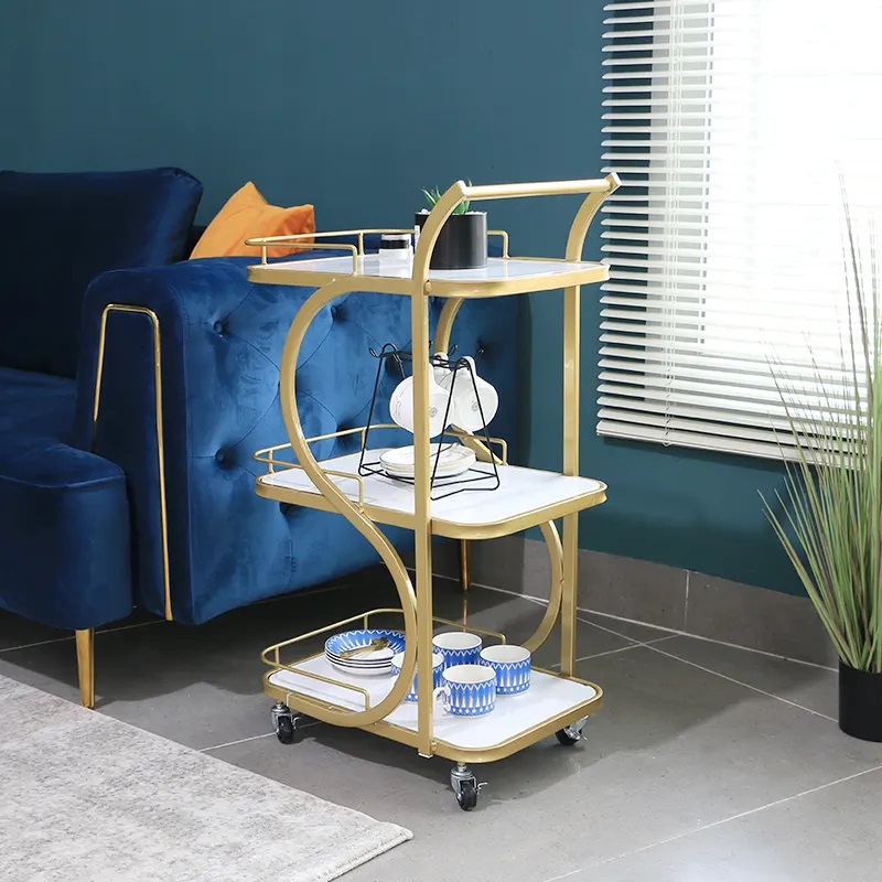 Trolley for living room wooden marble texture powder coated paint ...