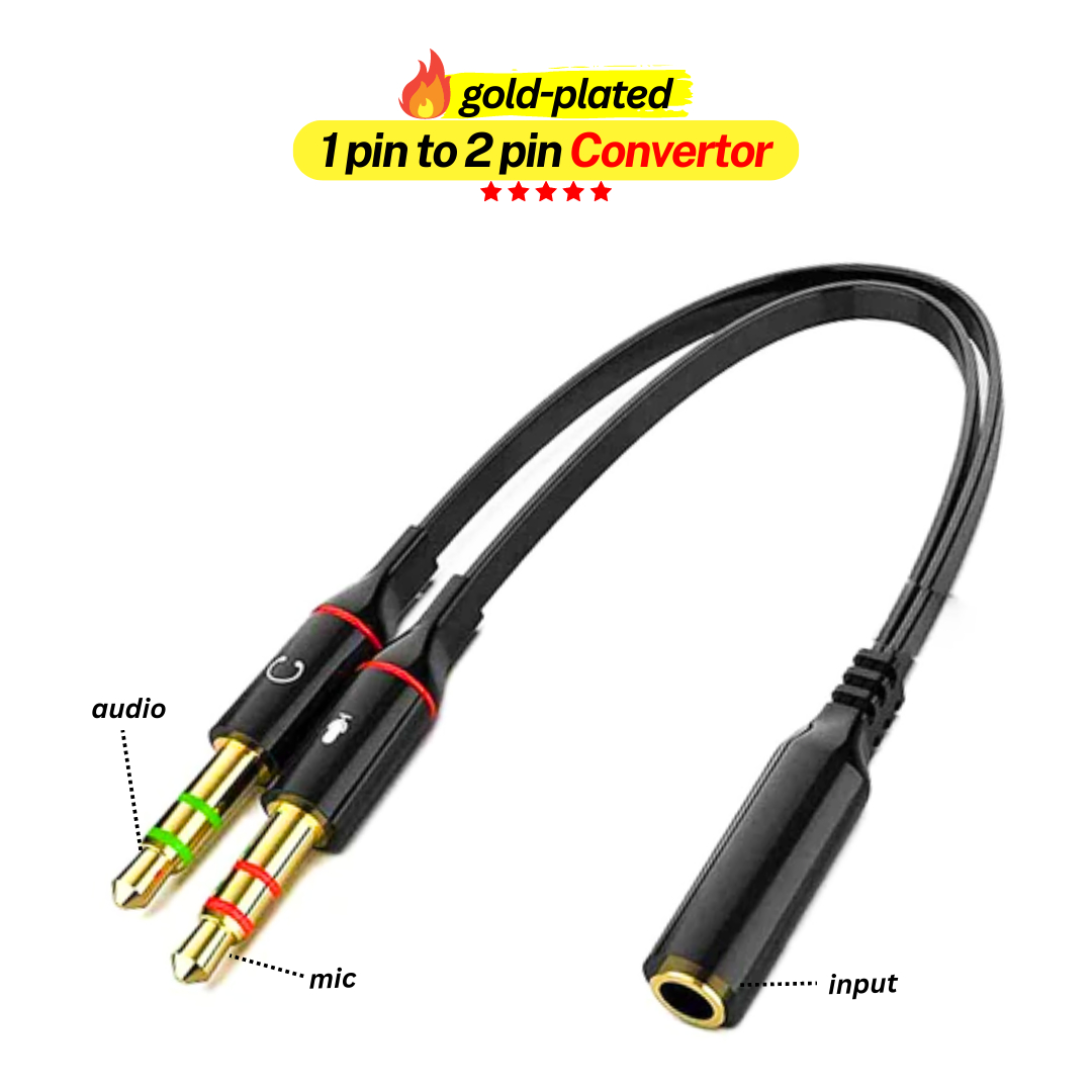 2 in 1 Female to 2 Male Headphones 3.5mm Splitter, connector Mic Audio ...