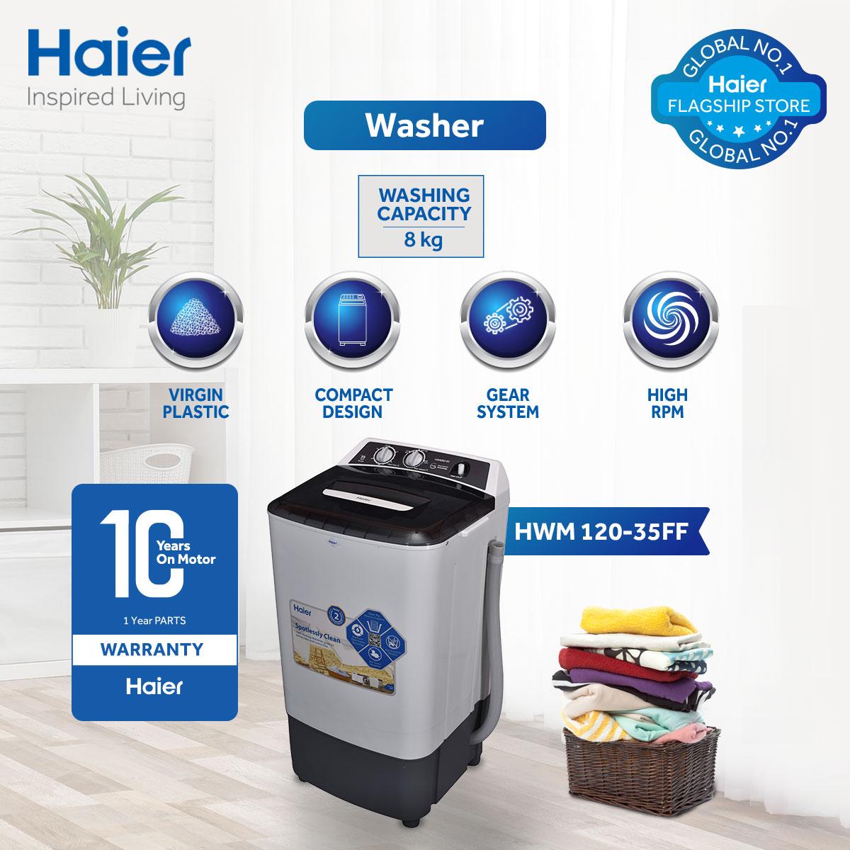 Haier -13kg Washing Machine / Single Tub Washer / Semi Automatic / HWM ...