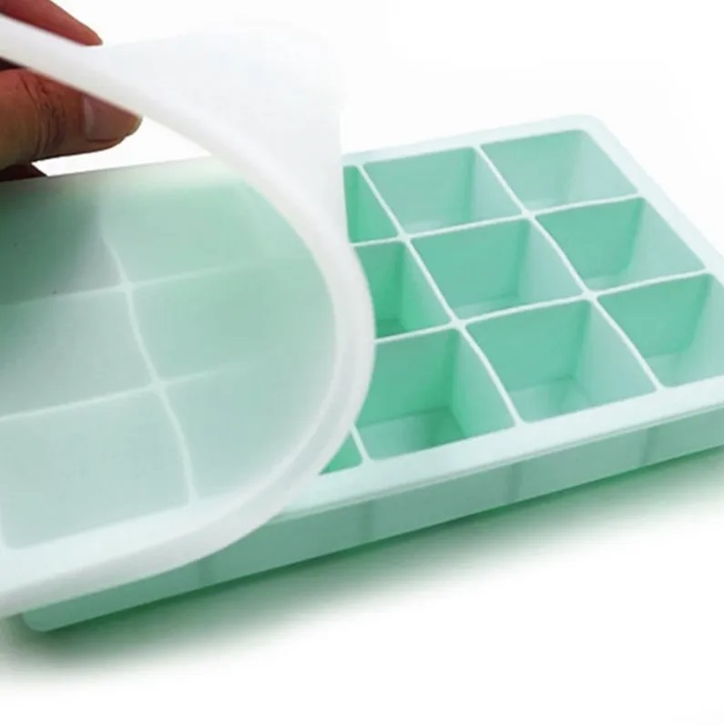 Easy Push Pop out Square Silicon Ice Cubes 15 Cubes Tray WITH LID ...