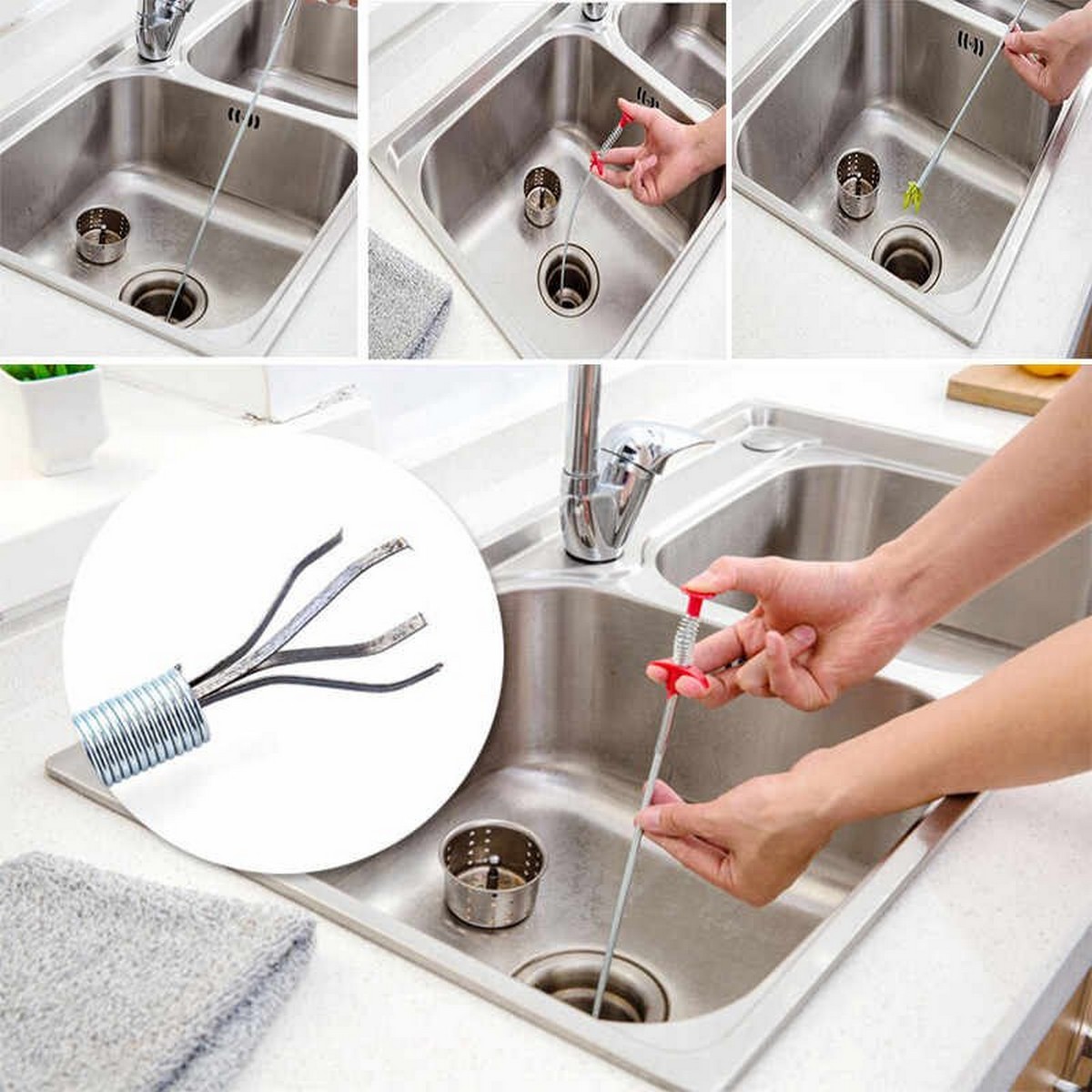 Metal wire brush Hand Kitchen Sink Cleaning Hook Sewer Dredging Device ...