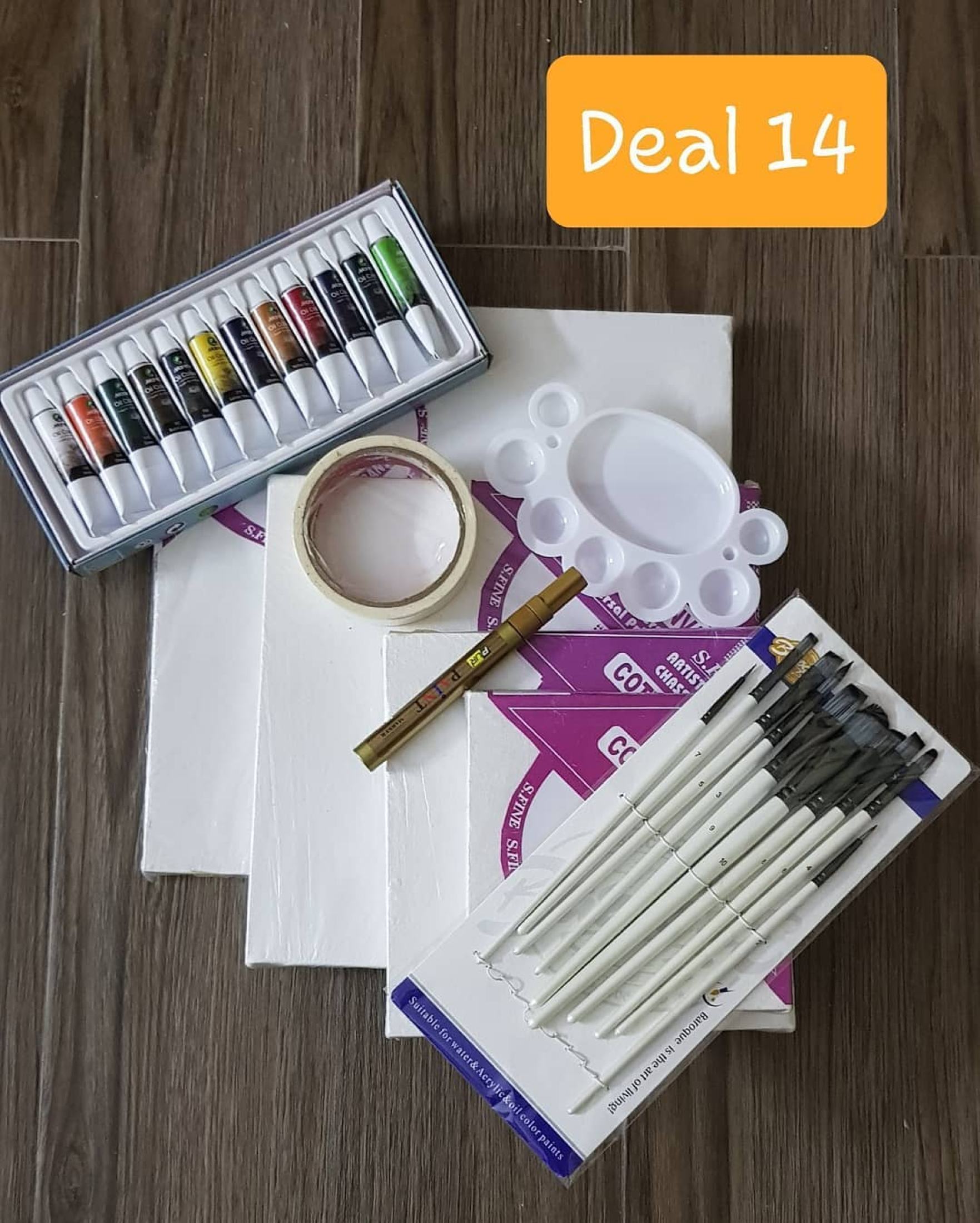 New Deal Canvas 4 Pc Marie's Oil Colour 12 Tube Brush Sat 10 Pc 1 Gold ...