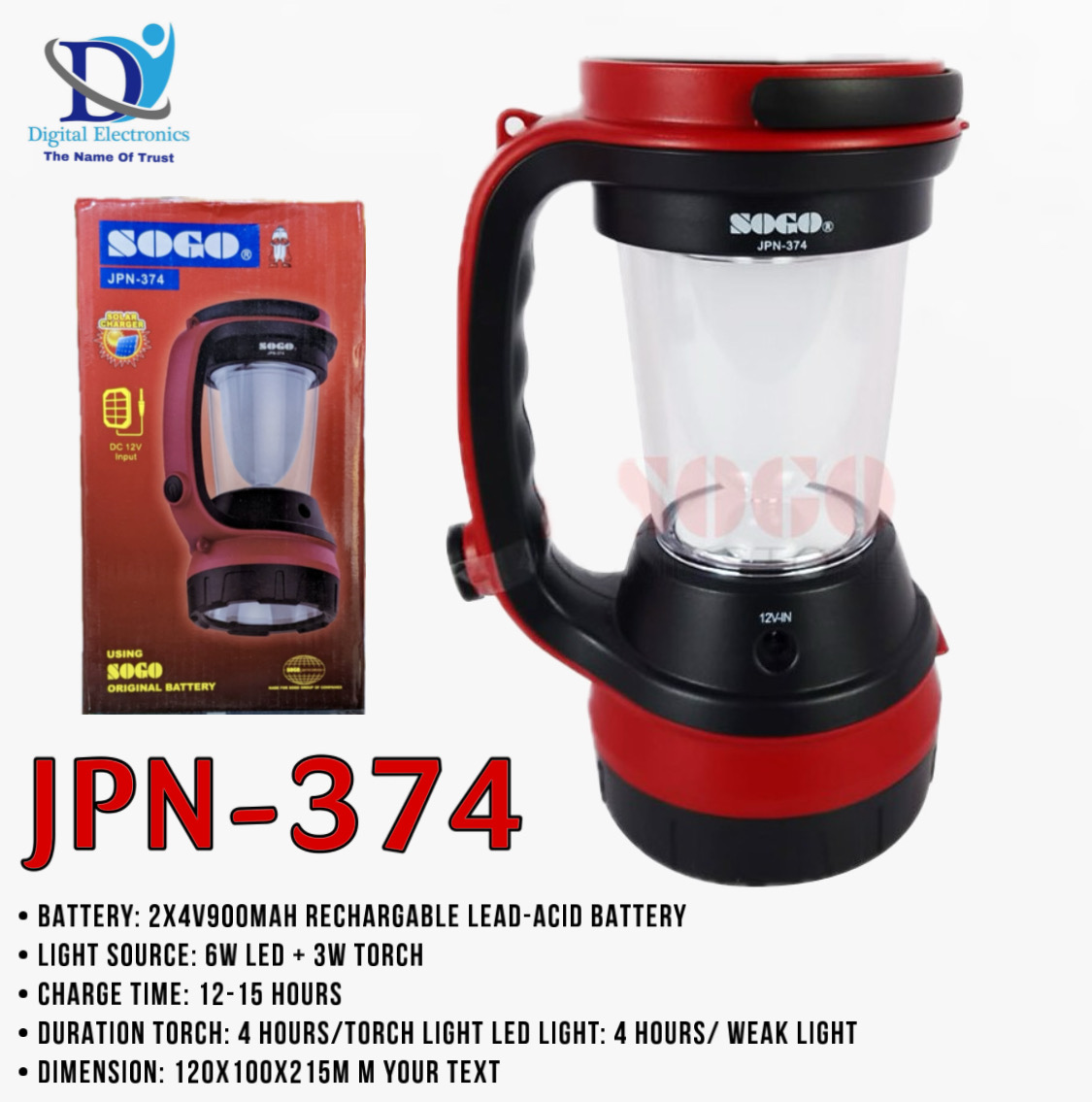 Sogo Rechargeable Solar Led Lantern Light and Torch (JPN-374) | Daraz.pk
