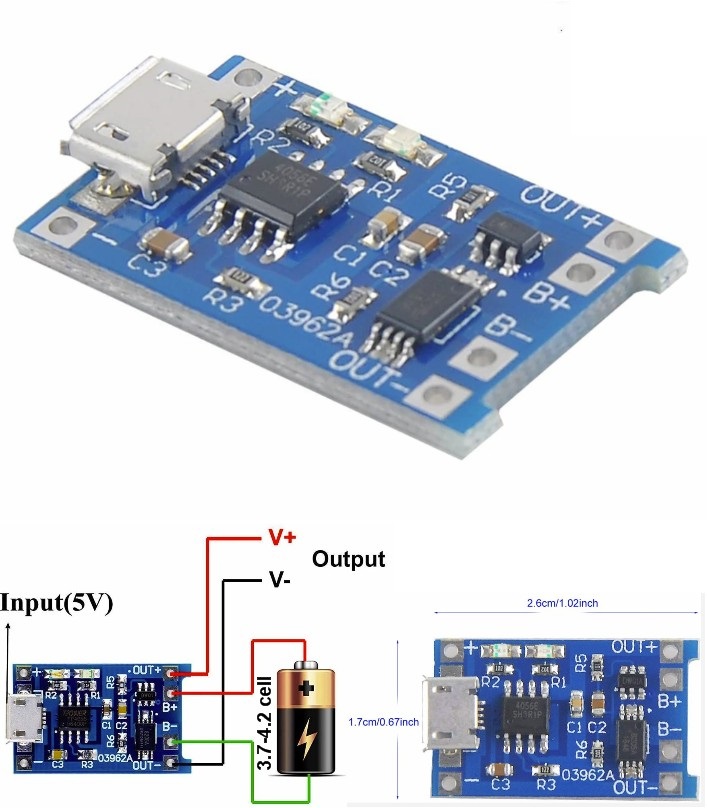 5V 1A Micro USB Lithium Battery Charging TP4056 balance Charger 18650 ...
